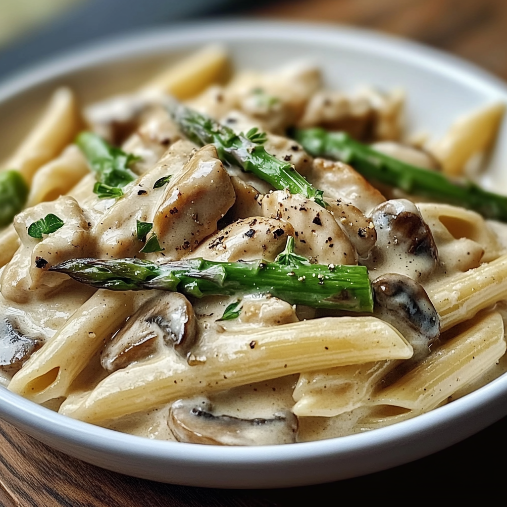 Creamy Mushroom & Asparagus Chicken Penne – speedyyums