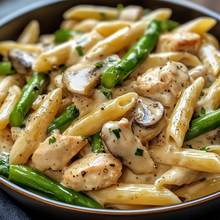 Creamy Mushroom Asparagus Chicken Penne – A Rich, One-Pan Pasta Dinner – speedyyums