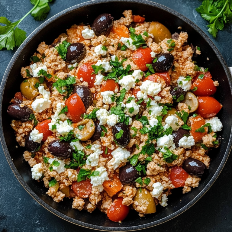 Mediterranean Keto Ground Chicken Skillet with Olives and Feta – Low ...